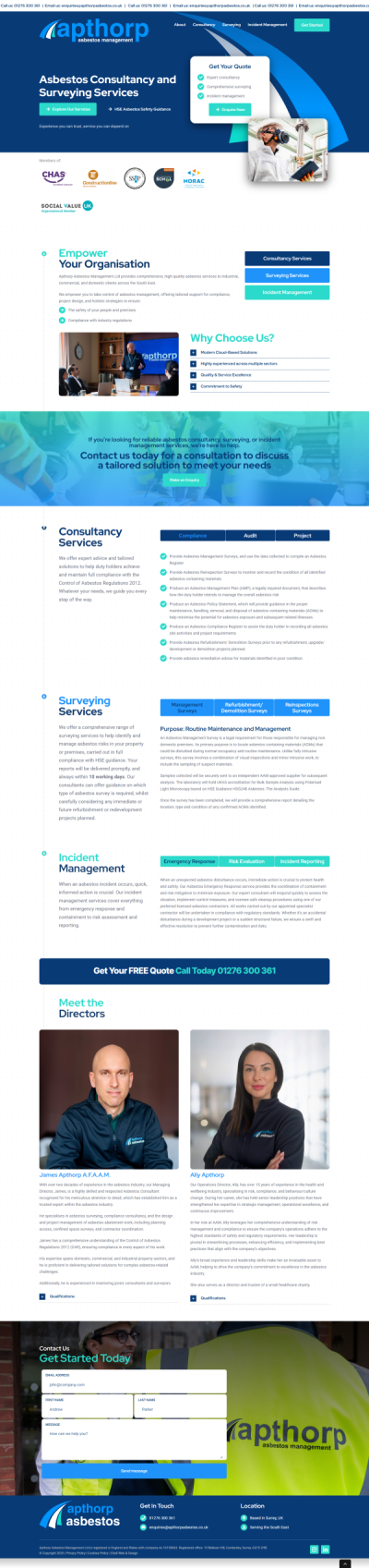 Apthorp Asbestos Management - Website Project - Chell Web & Design